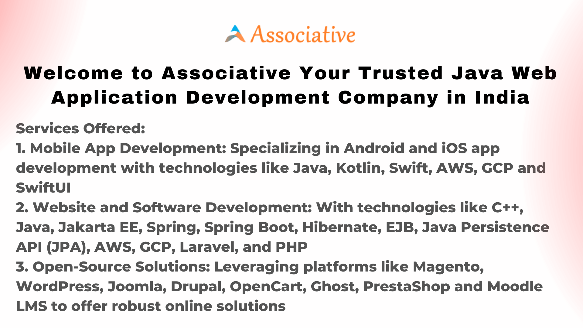 Welcome to Associative Your Trusted Java Web Application Development Company in India - Associative